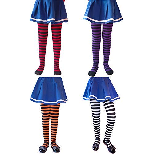 Omigga 4 Pairs Children's Tights Full Striped Tights Thigh High Cosplay Costume Socks for Girl Kids Halloween Christmas Costume Accessory Multicolored