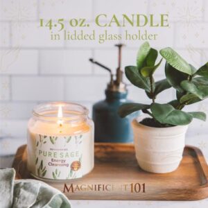 Magnificent 101 Sage Energy Cleansing Aromatherapy Candle for Meditation, Manifestation, and Intention-Setting - 14.5 oz Natural Soy Wax and Pure Sage Essential Oil | 56-Hour Burn Time