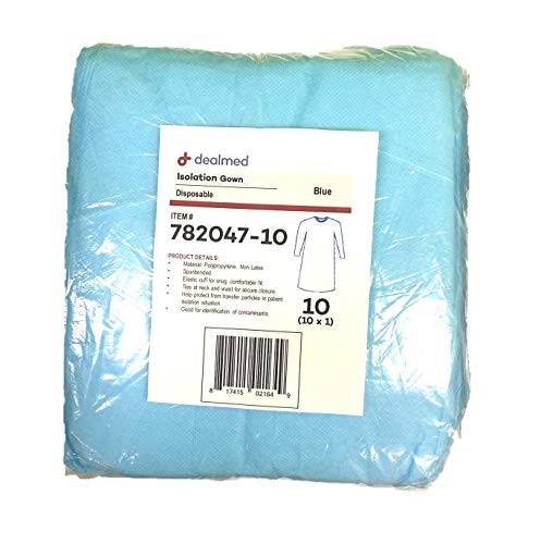 Dealmed Blue Isolation Gown – 10 Count of Disposable Medical Gowns, Blue Latex-Free, Perfect for Hospitals, Medical Facilities, and Physicians’ Offices (Pack of 10)