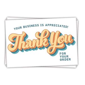 50 fun retro 4x6 thank you for your order cards - customer thank you cards with vintage typography - small online business package insert