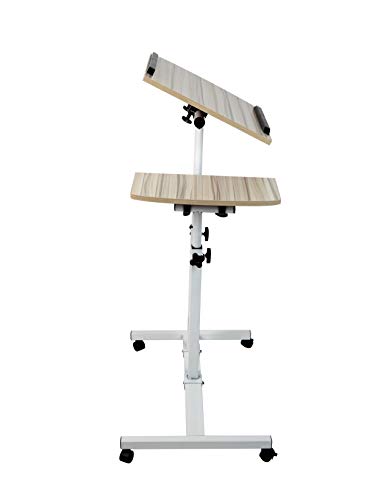 Mind Reader Rolling Standing Desk Home Office Laptop Workstation Locking Wheels Adjustable Angle, White, Wood