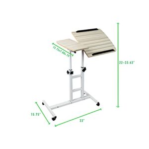 Mind Reader Rolling Standing Desk Home Office Laptop Workstation Locking Wheels Adjustable Angle, White, Wood