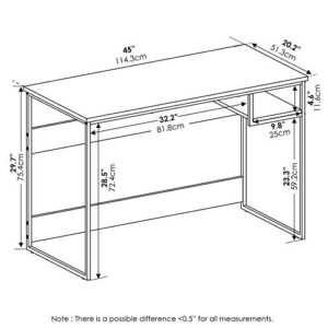 FURINNO Moretti Lifestyle Study Desk, 45 Inches, Columbia Walnut