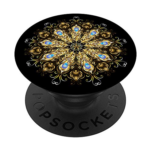 Colorful Mandala Peacock Feathers PopSockets Grip and Stand for Phones and Tablets