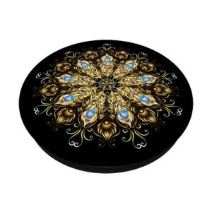 Colorful Mandala Peacock Feathers PopSockets Grip and Stand for Phones and Tablets