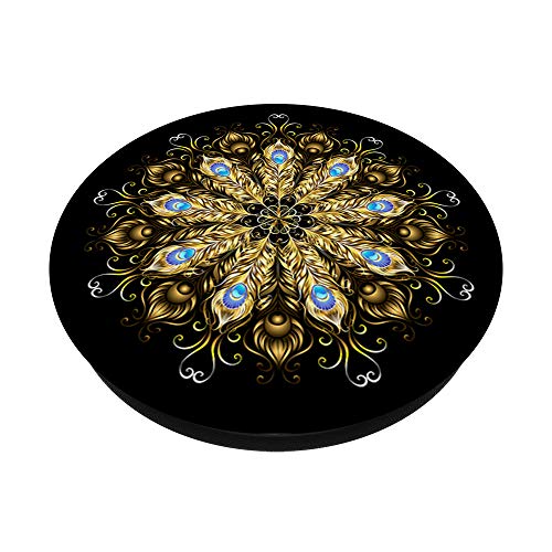 Colorful Mandala Peacock Feathers PopSockets Grip and Stand for Phones and Tablets