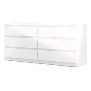 Pemberly Row Modern Contemporary 6 Drawer Wide Double Bedroom Dresser in White High Gloss