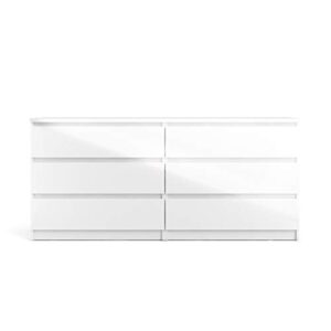 Pemberly Row Modern Contemporary 6 Drawer Wide Double Bedroom Dresser in White High Gloss