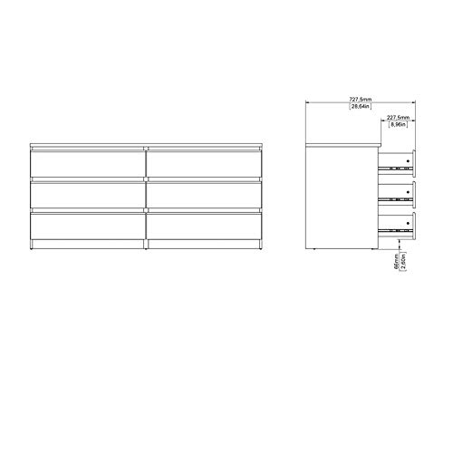 Pemberly Row Modern Contemporary 6 Drawer Wide Double Bedroom Dresser in White High Gloss