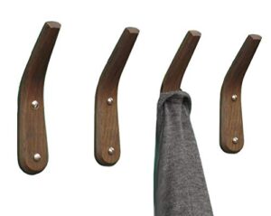 mid century modern wall hook, 4 pcs wooden coat hooks, peg rack bathroom hanger rustic towel hangers, black walnut wood for hanging coats hats bags towels