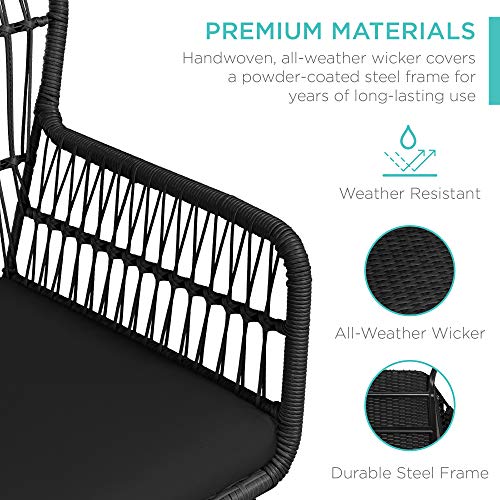 Best Choice Products 3-Piece Patio Conversation Bistro Set, Outdoor All-Weather Wicker Furniture for Porch, Backyard w/ 2 Wide Ergonomic Chairs, Cushions, Glass Top Side Table - Black