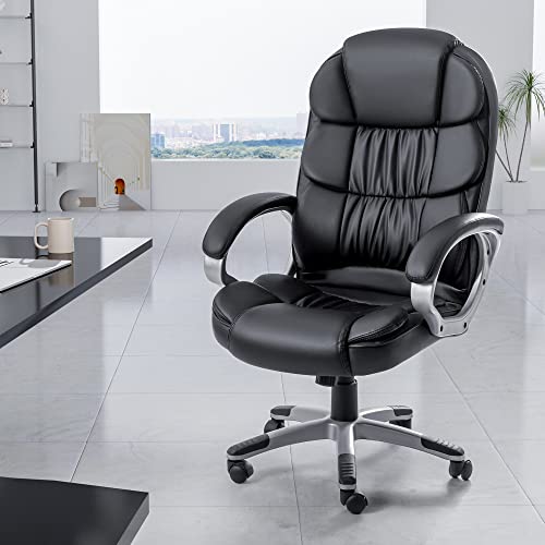 VICTONE Big and Tall Office Chair Ergonomic Desk Chair High Back Executive Computer Chair Adjustable Swivel PU Leather Task Chair with Padded Armrests and Lumbar Support (Black)