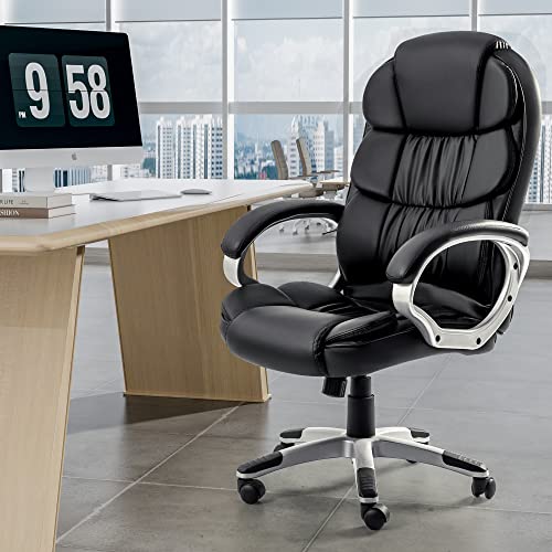 VICTONE Big and Tall Office Chair Ergonomic Desk Chair High Back Executive Computer Chair Adjustable Swivel PU Leather Task Chair with Padded Armrests and Lumbar Support (Black)