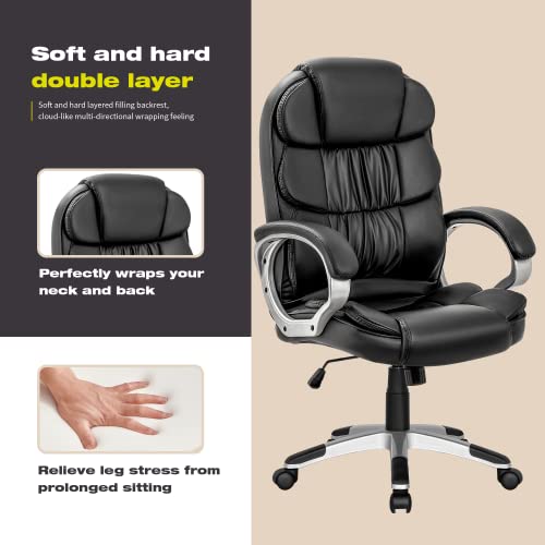 VICTONE Big and Tall Office Chair Ergonomic Desk Chair High Back Executive Computer Chair Adjustable Swivel PU Leather Task Chair with Padded Armrests and Lumbar Support (Black)