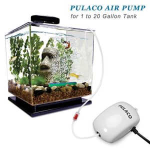 PULACO Ultra Quiet Mini Aquarium Fish Tank Air Pump for 1-20 Gallon Fish Bowl with Air Tube Air Bubbler Stone Check Valve