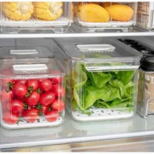 blitzlabs Fridge Food Storage Bin Containers Keeper Produce Saver, Stackable Organizer Bins Baskets with Lids and Removable Drain Tray for Veggie, Berry, Fruits and Vegetables, Set of 3