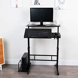 Mind Reader Woodland Collection, Mobile Sit/Stand Laptop Desk with Side Storag Adjustable, Tiltable, Lockable Casters, Portable, X-Large, Black