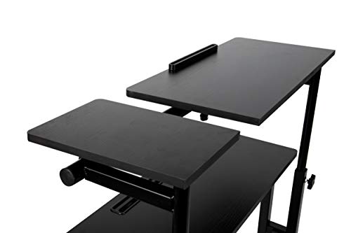 Mind Reader Woodland Collection, Mobile Sit/Stand Laptop Desk with Side Storag Adjustable, Tiltable, Lockable Casters, Portable, X-Large, Black