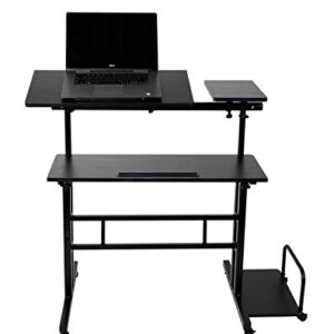 Mind Reader Woodland Collection, Mobile Sit/Stand Laptop Desk with Side Storag Adjustable, Tiltable, Lockable Casters, Portable, X-Large, Black