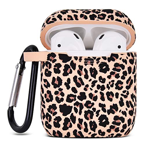 Airpod Case AIRSPO Airpods Case Cover for Apple AirPods 2&1 Cute Airpod Case for Girls Silicone Protective Skin Airpods Accessories with Keychain (Khaki/Cheetah)