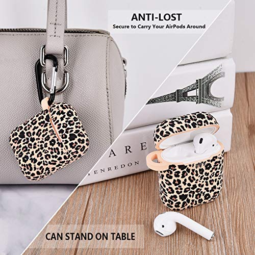 Airpod Case AIRSPO Airpods Case Cover for Apple AirPods 2&1 Cute Airpod Case for Girls Silicone Protective Skin Airpods Accessories with Keychain (Khaki/Cheetah)