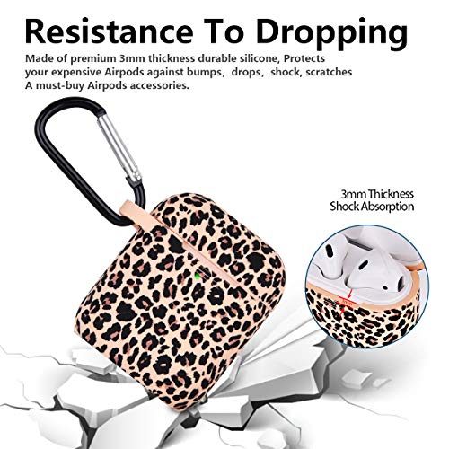 Airpod Case AIRSPO Airpods Case Cover for Apple AirPods 2&1 Cute Airpod Case for Girls Silicone Protective Skin Airpods Accessories with Keychain (Khaki/Cheetah)