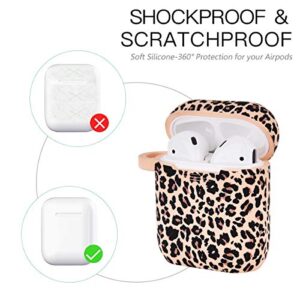 Airpod Case AIRSPO Airpods Case Cover for Apple AirPods 2&1 Cute Airpod Case for Girls Silicone Protective Skin Airpods Accessories with Keychain (Khaki/Cheetah)