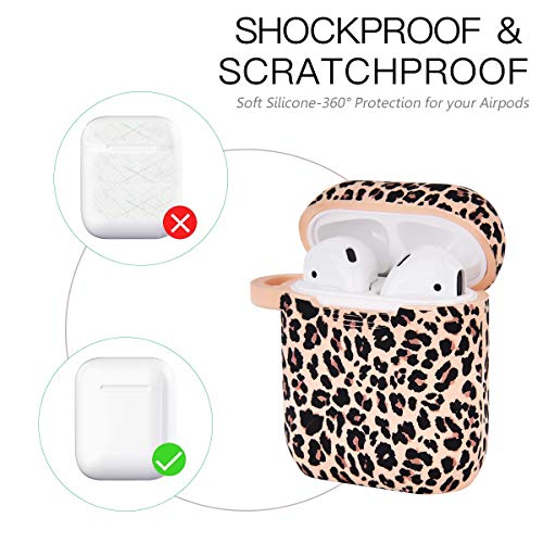 Airpod Case AIRSPO Airpods Case Cover for Apple AirPods 2&1 Cute Airpod Case for Girls Silicone Protective Skin Airpods Accessories with Keychain (Khaki/Cheetah)