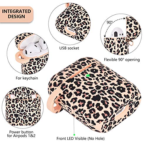 Airpod Case AIRSPO Airpods Case Cover for Apple AirPods 2&1 Cute Airpod Case for Girls Silicone Protective Skin Airpods Accessories with Keychain (Khaki/Cheetah)