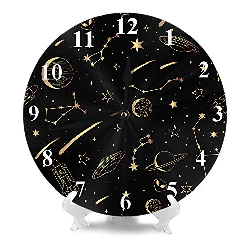 HGOD DESIGNS Space Round Wall Clock,Cosmic Objects On A Dark Background Round Wall Clock Home & Garden Wall Decorative for Bedroom Office School Art(10")