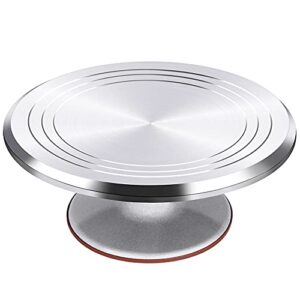 puroma aluminium alloy rotating cake turntable 12'' revolving cake stand with non-slipping silicone bottom, ideal cake decorating supply for cake decorations, pastries and cupcakes