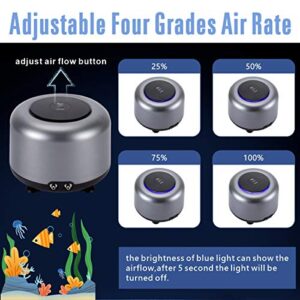 AQQA Aquarium Air Pump,5W 10W Powerful 2 Outlets,Fashion Ultra-Quiet Energy-Saving Oxygen Pump Adjustable 4 Airflow Rate Grades,Freshwater and Marine Fish Tank 5W (up to 300 Gallon)