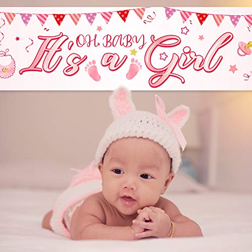 Its a Girl Banner Baby Shower Decorations, Welcome Home Banner, Horizontal Pink Large Fabric It is a Banner Backdrop Background, Shower Yard Sign Party Photo Booth Decorations, 71 x 15.7 Inches