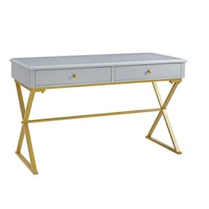 linon two-drawer grey and gold campaign harli desk