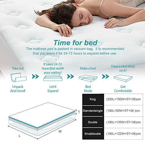 Hansleep Memory Foam Mattress Topper Twin XL, Cooling Mattress Pad for College Dorm Single Bed, Breathable Twin Extra Long Mattress Covers with Deep Pocket, 39x80 Inches, White