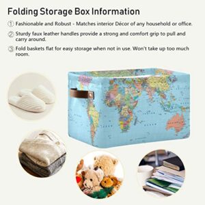 AUUXVA Globe World Map Storage Basket Collapsible Cloth Storage Cube Basket Bins Organizer with Handles Rectangular Large Toys Shelf Closet for Nursery Bedroom Home Office