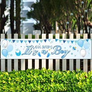 baby shower decoration for boy, baby shower banner, horizontal large blue fabric it is a boy sign banner backdrop background baby shower yard sign party decoration photo booth for boy, 71 x 15.7 inch