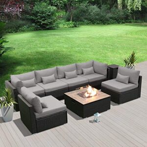 Sunpeak Fire Table Set Sectional Outdoor Furniture Propane Firepit Dark Brown Rattan Multi Colors Outdoor Sofa Set (a Light Gray Square Table)