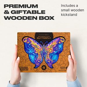 UNIDRAGON Original Wooden Jigsaw Puzzles - Intergalaxy Butterfly, 108 pcs, Small 9"x6.7", Beautiful Gift Package, Unique Shape Best Gift for Adults and Kids