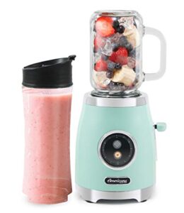 americana epb399m by elite glass mason jar blender with 17oz jar + 20oz. sports bottle, blend personal smoothie, crush ice, shakes, keto protein, 300 watts