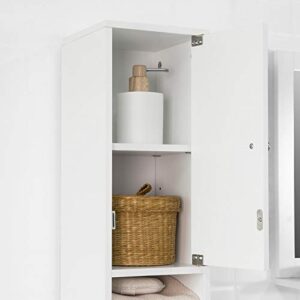 Haotian BZR34-W, White Tall Bathroom Storage Cabinet with 1 Drawer, 2 Doors and Adjustable Shelves, Bathroom Shelf, 7.87 x 7.87 x 70.87 Bathroom Tall Cabinet Cupboard