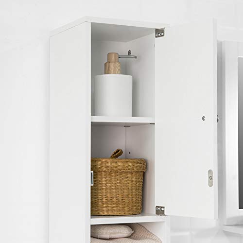 Haotian BZR34-W, White Tall Bathroom Storage Cabinet with 1 Drawer, 2 Doors and Adjustable Shelves, Bathroom Shelf, 7.87 x 7.87 x 70.87 Bathroom Tall Cabinet Cupboard