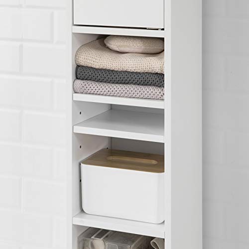 Haotian BZR34-W, White Tall Bathroom Storage Cabinet with 1 Drawer, 2 Doors and Adjustable Shelves, Bathroom Shelf, 7.87 x 7.87 x 70.87 Bathroom Tall Cabinet Cupboard