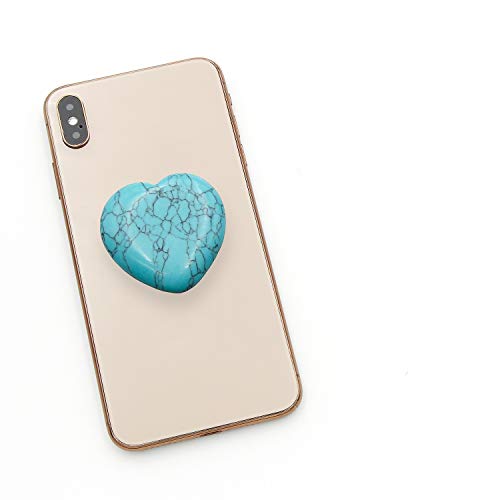 ATLLM Turquoise Heart Phone Grip, Crystal Gemstone Collapsible Holder, Worry Palm Stone for Phone and Tablet