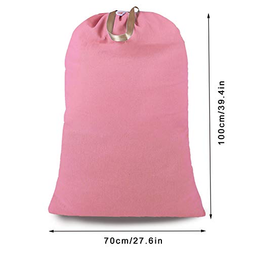 Heavy Duty Laundry Bag with Drawstring and Handle, Extra Large Travel Dirty Clothes Bag for Laundromat and Household, Durable Rip-Stop Laundry Hamper Liner, 28 x 40 Inch by SANFERGE, Pink