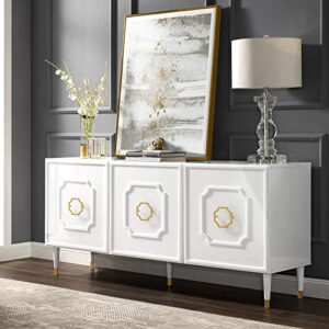 inspired home sideboard - white | design: belen | 3 doors | brushed finish gold handle and leg tip