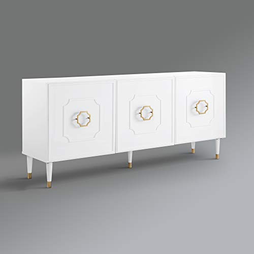 Inspired Home Sideboard - White | Design: Belen | 3 Doors | Brushed Finish Gold Handle and Leg Tip