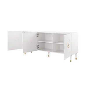 Inspired Home Sideboard - White | Design: Belen | 3 Doors | Brushed Finish Gold Handle and Leg Tip