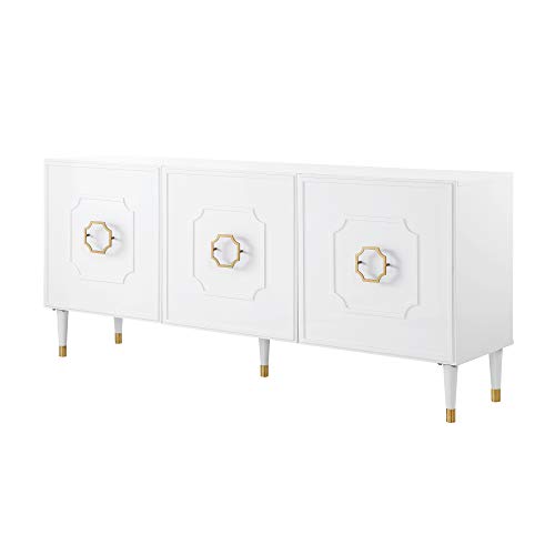 Inspired Home Sideboard - White | Design: Belen | 3 Doors | Brushed Finish Gold Handle and Leg Tip