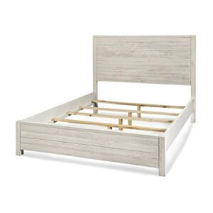 Rustic Platform Bed Frame with Headboard Offers Classic Style and Contemporary Function. Solid Wood Queen Size Panel in Distressed Off White Creates Timeless Feel | Farmhouse Decor Bedroom Furniture